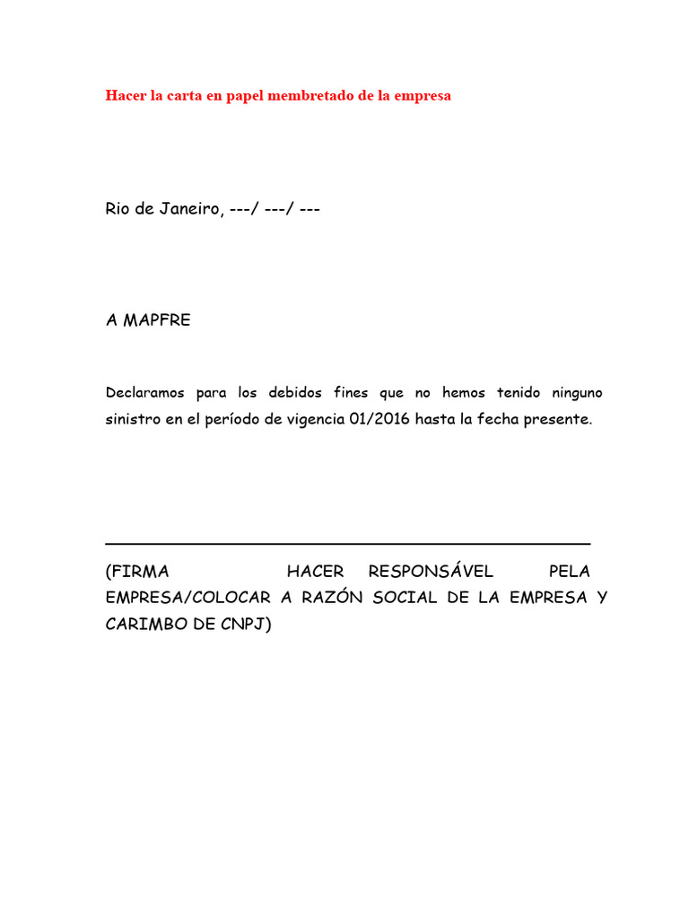 Modelo Carta de No Siniestralidad | PDF