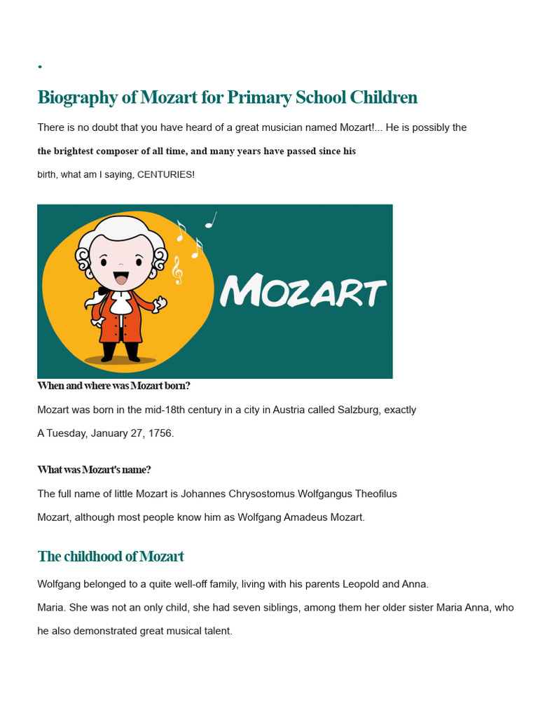 Biography of Mozart For Primary School Children | PDF | Wolfgang ...