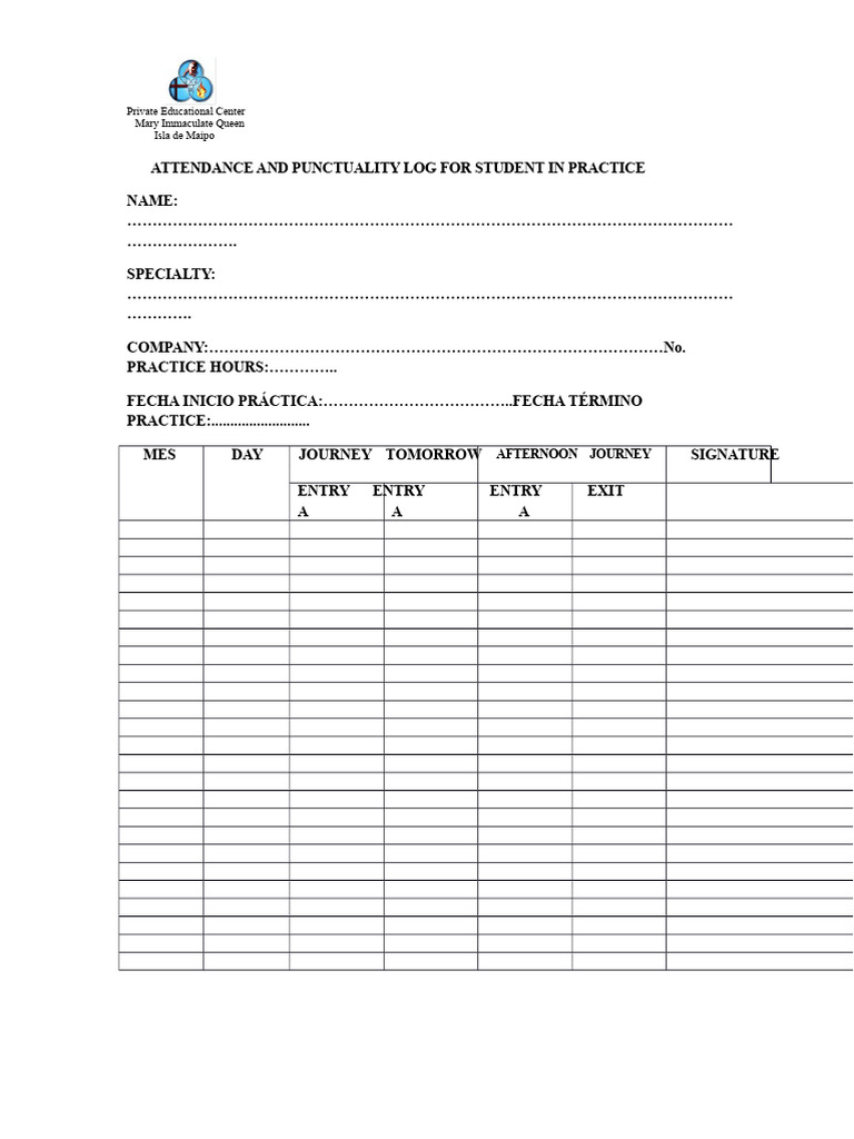 Attendance and Punctuality Log For Student in Internship | PDF