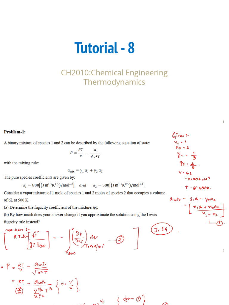 CH2010 Tutorial 8 and 9 Solns | PDF