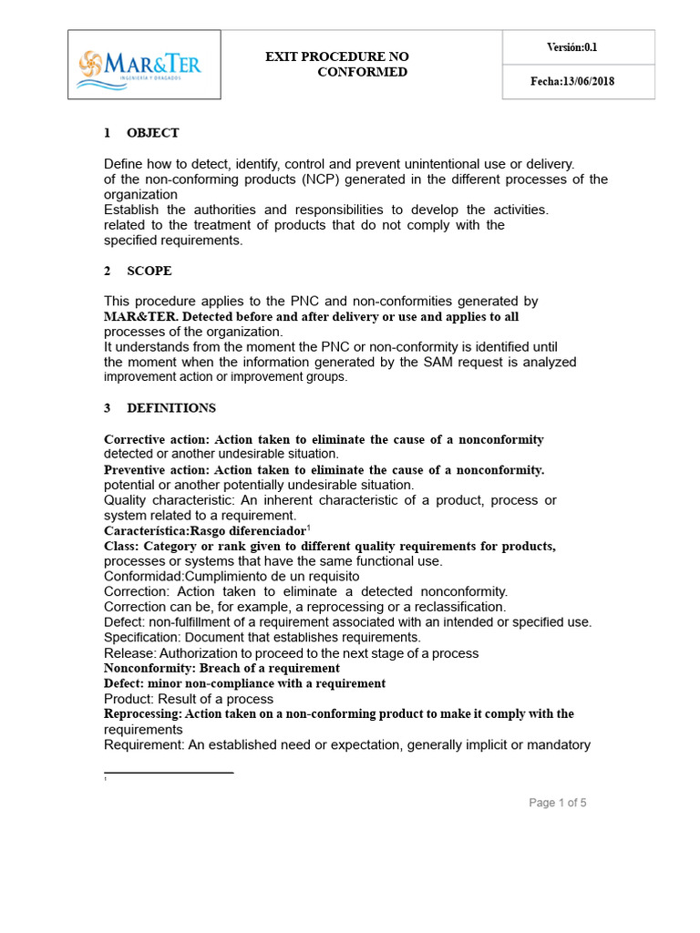 Non-Conforming Product Management Procedure | PDF | Audit | Business