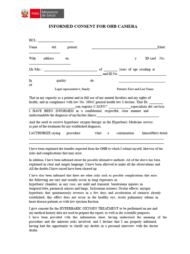 Informed Consent For Ohb Camera | PDF | Informed Consent | Diseases And ...