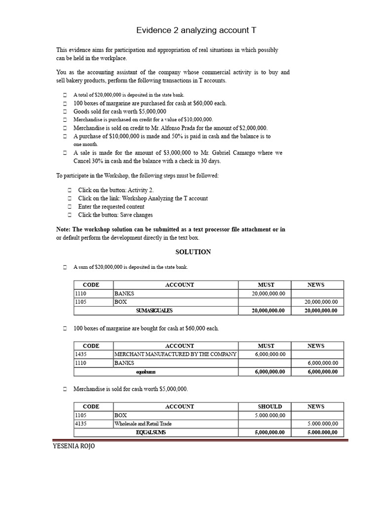 Evidence 2 Analyzing Accounts T | PDF | Cash | Banks