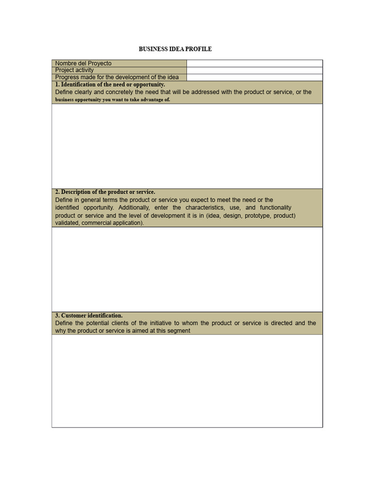 Business Idea Profile | PDF