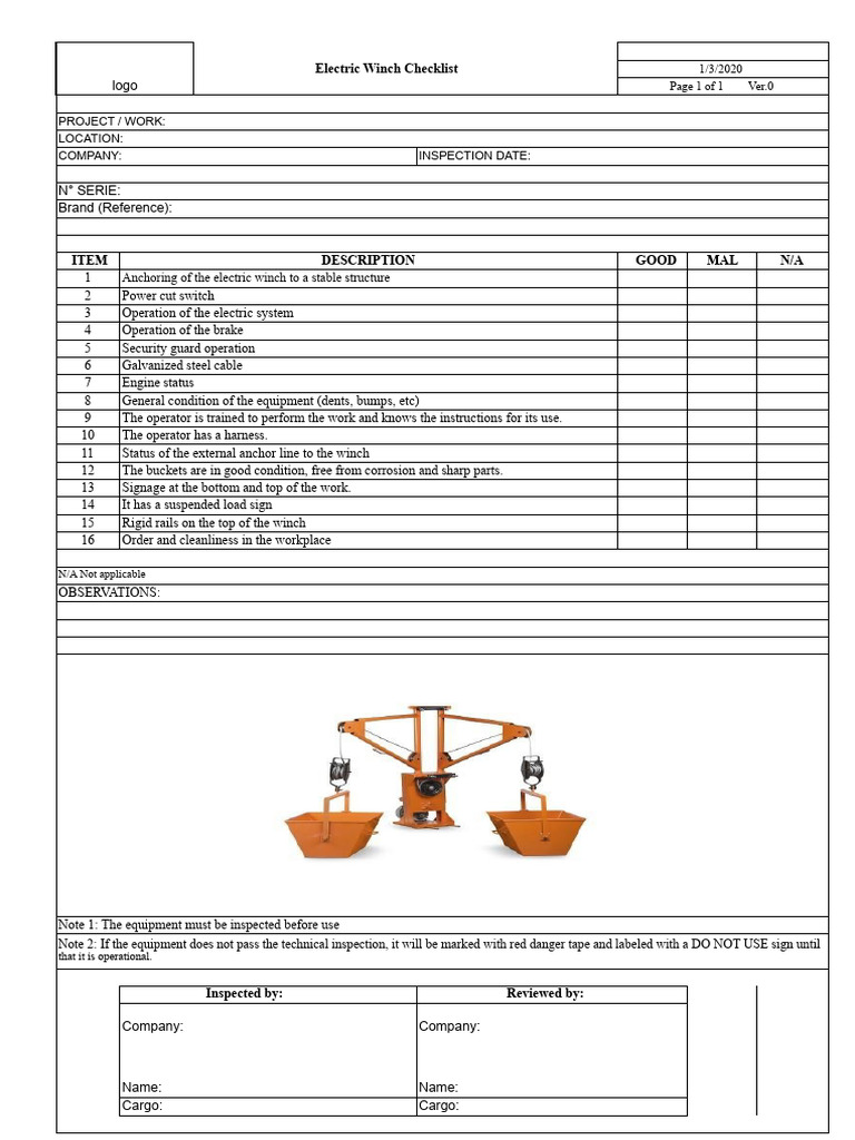 Electric Winch Checklist | PDF