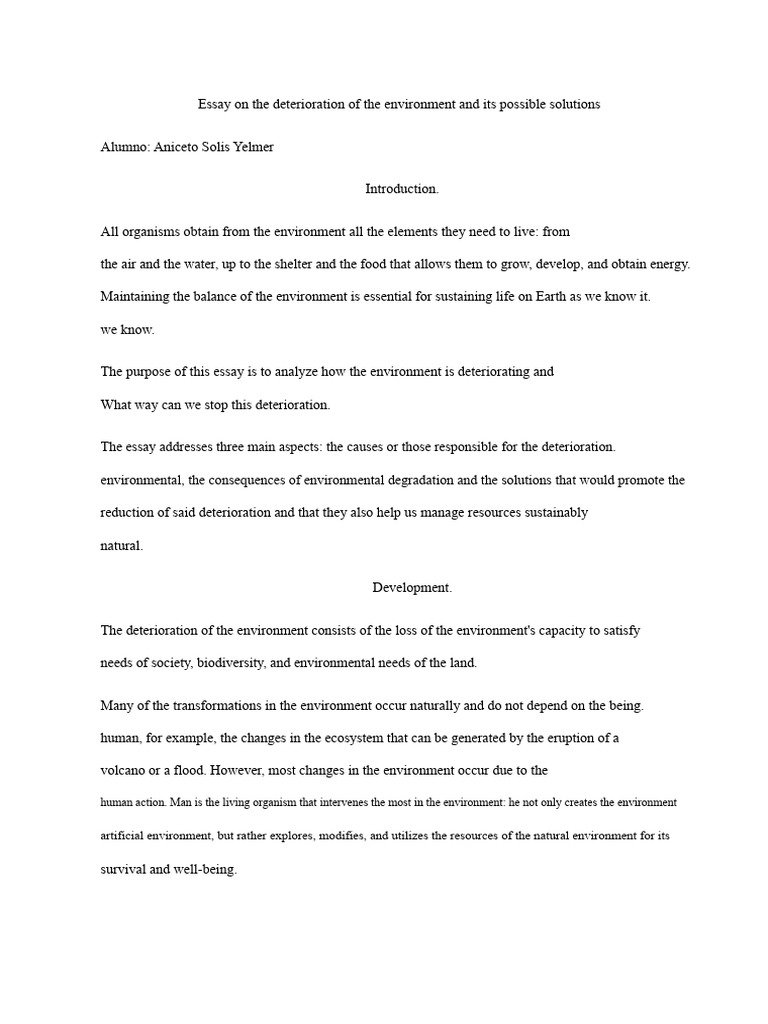 Essay On The Deterioration of The Environment and Its Possible ...