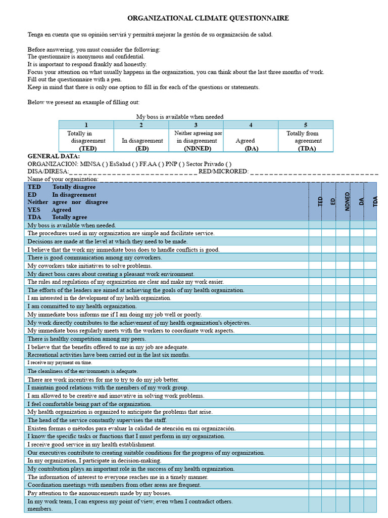 Organizational Climate Questionnaire | PDF | Salary | Social Psychology