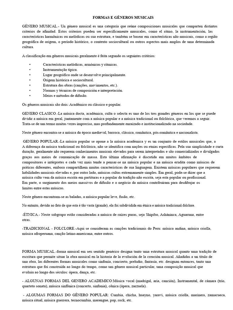 Gêneros e Formas Musicais Explicados | PDF | Música clássica | Música ...
