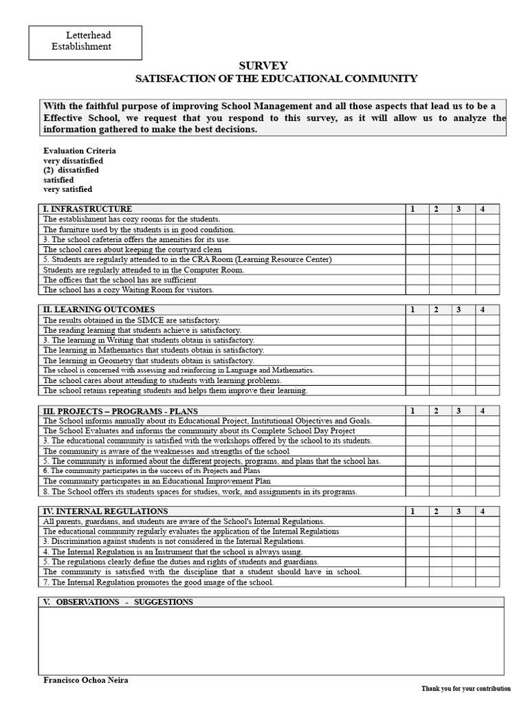 Survey Guidelines For Educational Community Satisfaction | PDF ...