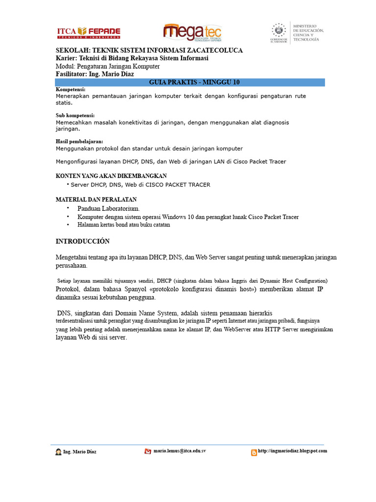 Panduan Praktis - Minggu 10 - Cisco Packet Tracer Dhcp-DNS-web | PDF