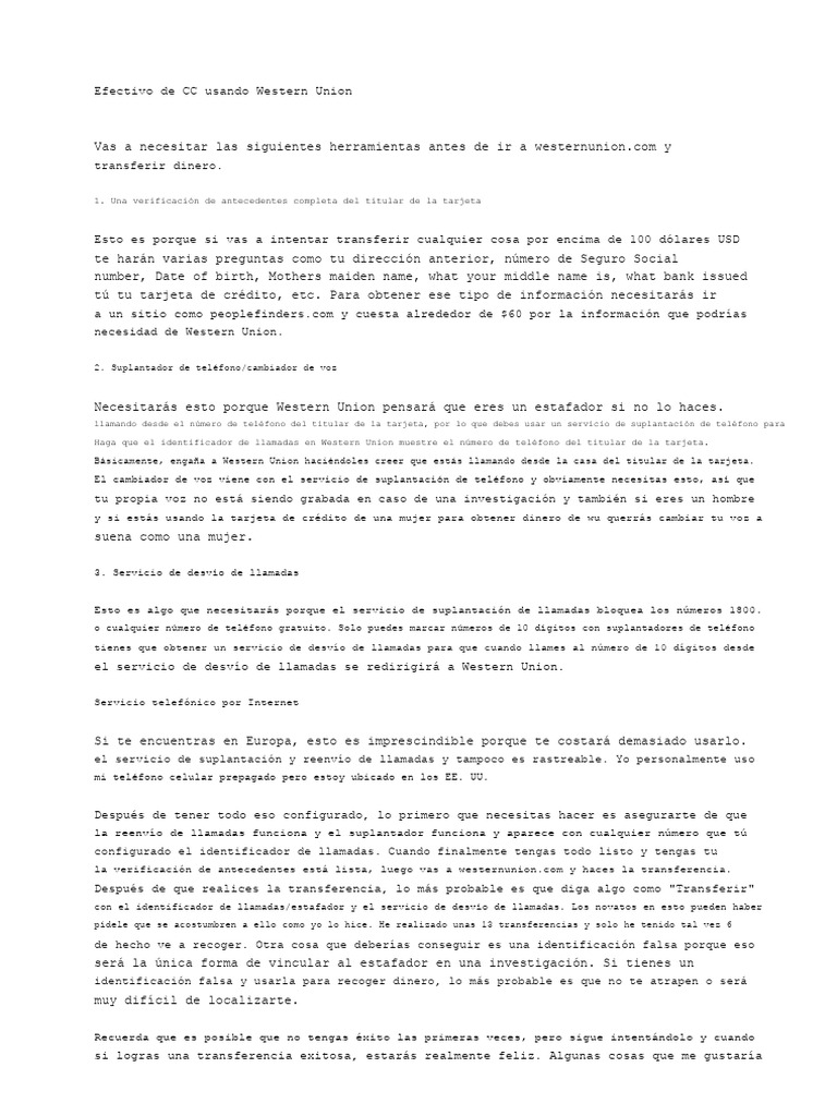 Efectivo de CC Usando Western Union PDF | PDF | Western Union