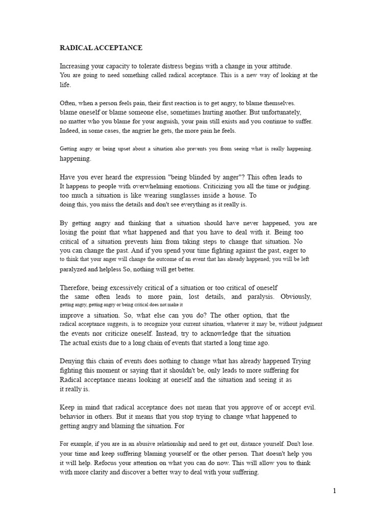 Radical Acceptance Sheet | PDF | Anger | Emotions