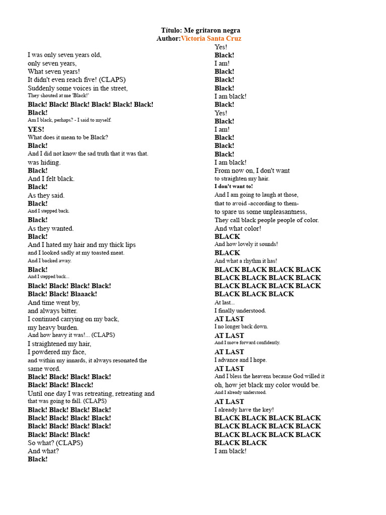 Poem They Called Me Black | PDF