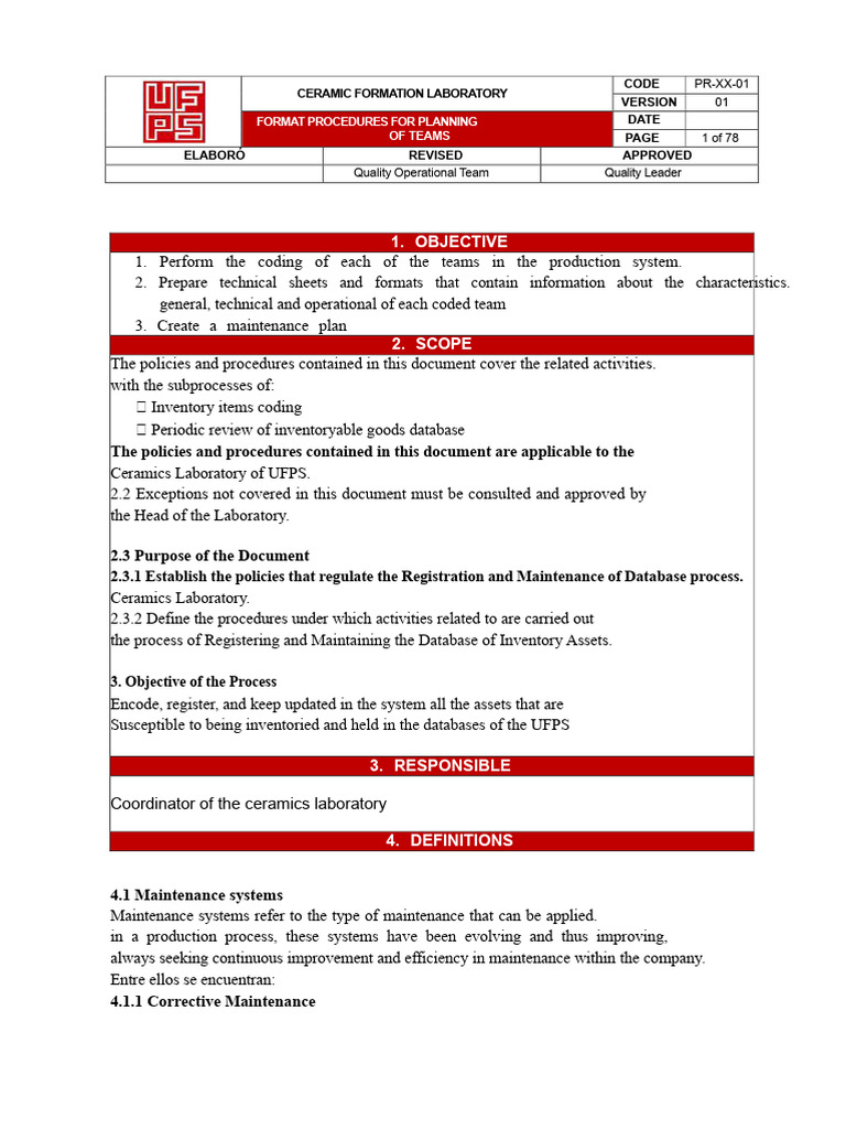 FORMATS PROCEDURE FOR EQUIPMENT MAINTENANCE PLANNING - Ilovepdf ...