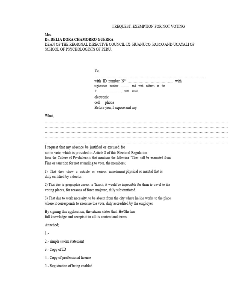 Request For Exemption For Not Voting 2021 | PDF | Government