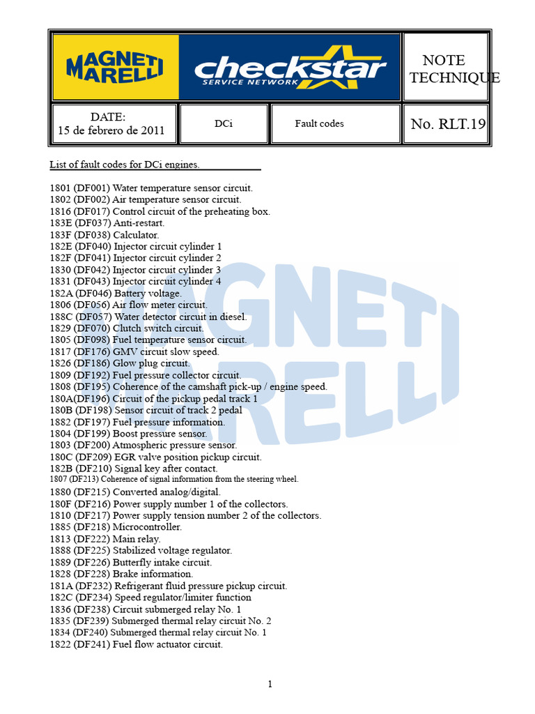 DCI Engine Fault Codes PDF | PDF
