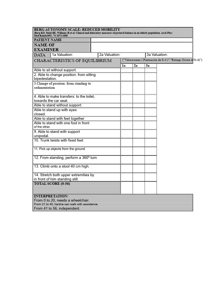 Annex 4. Berg's Autonomy Scale | PDF