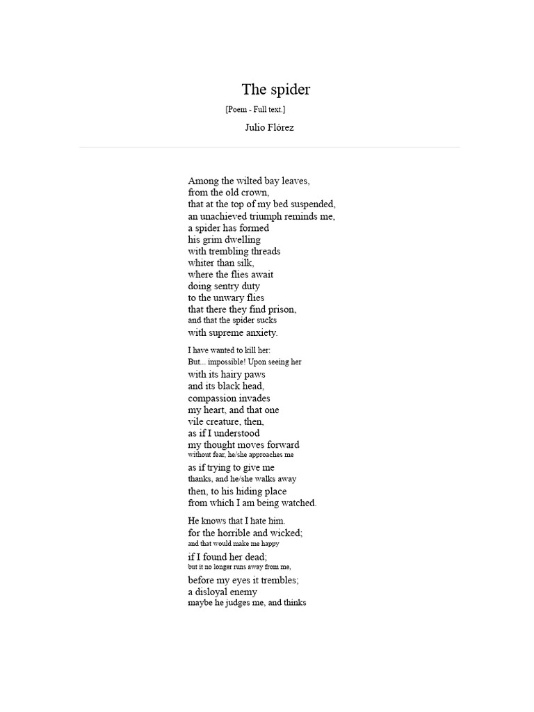 The Spider: A Poetic Reflection | PDF