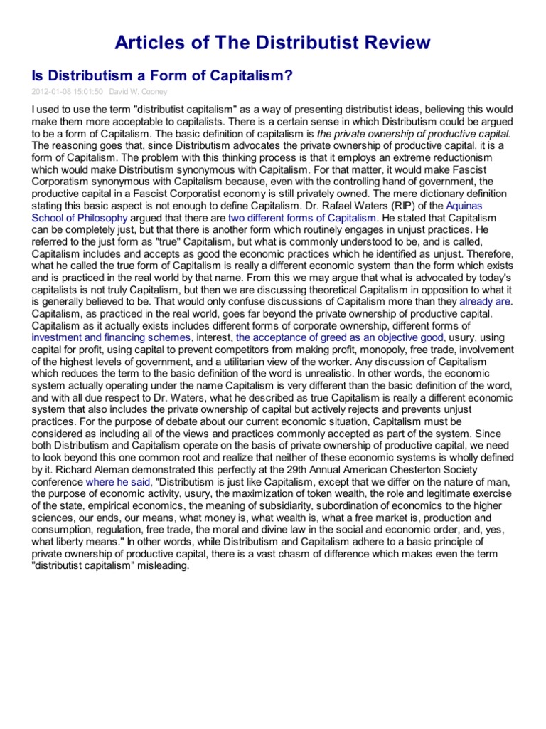 Distributism vs. Capitalism Debate | PDF | Capitalism | Economic System