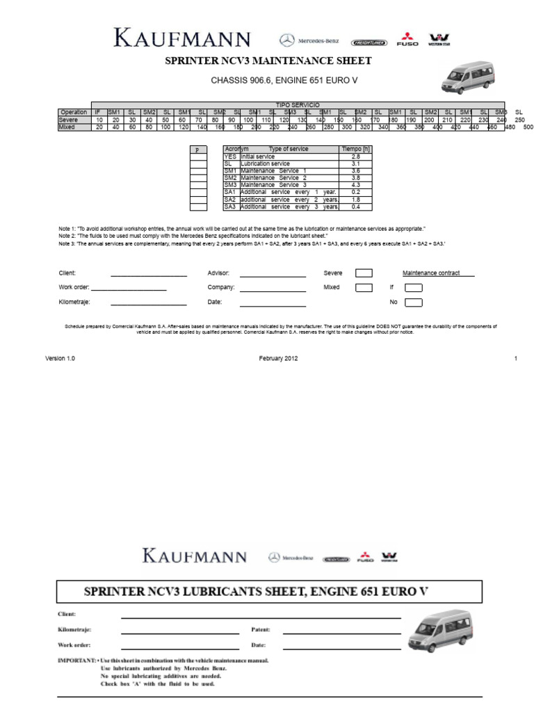 Ambulance Maintenance Schedule Sprinter Pat GWXH 93 | PDF | Motor Oil ...