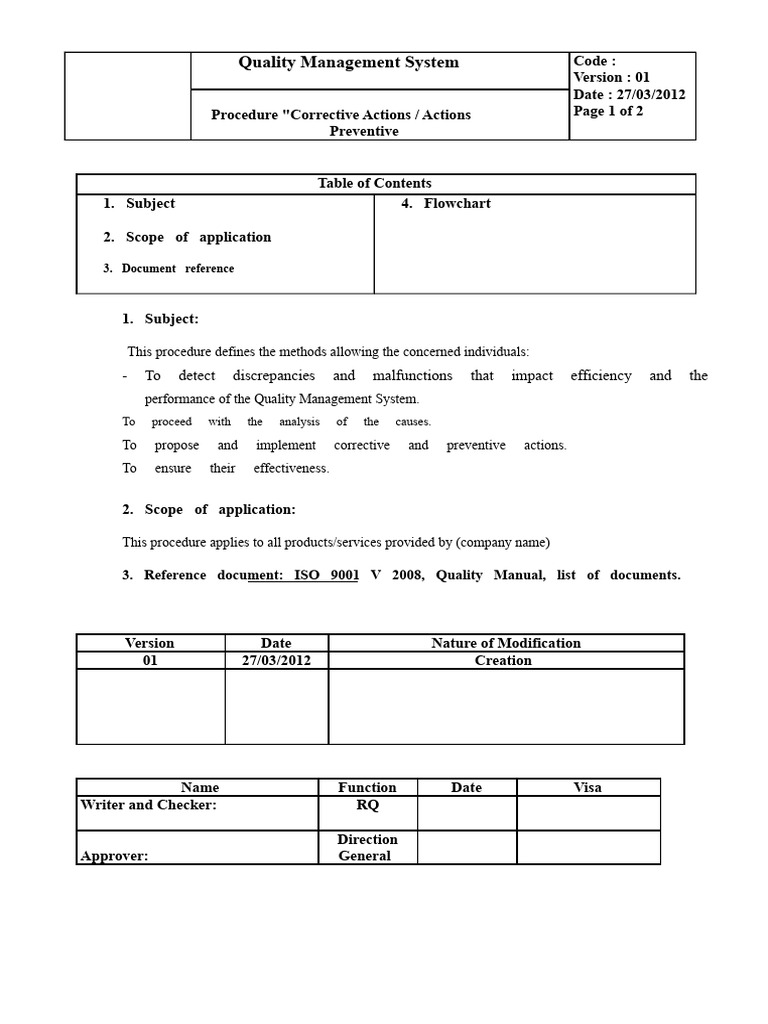 Corrective and Preventive Actions Procedure | PDF | Quality Management ...