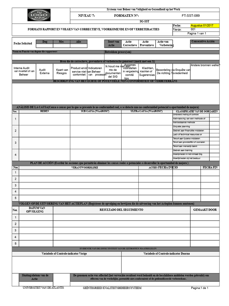 Formaat Rapport en Volgactie Van Corrigerende, Preventieve en ...