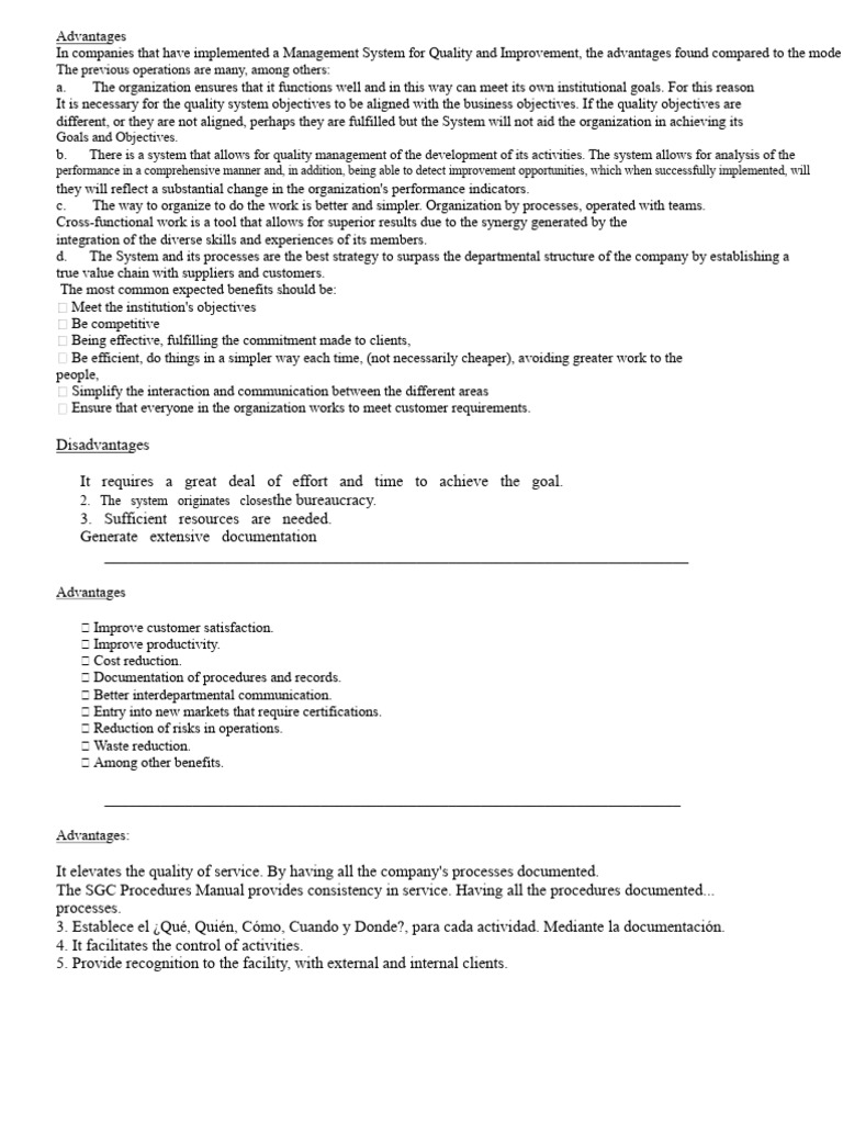 Advantages and Disadvantages of A Quality Management System | PDF ...