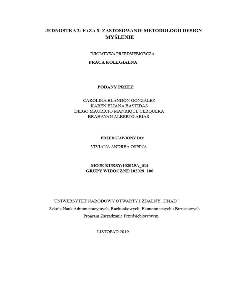 Jednostka 2 Faza 3 Zastosowanie Metodologii Design Thinking | PDF