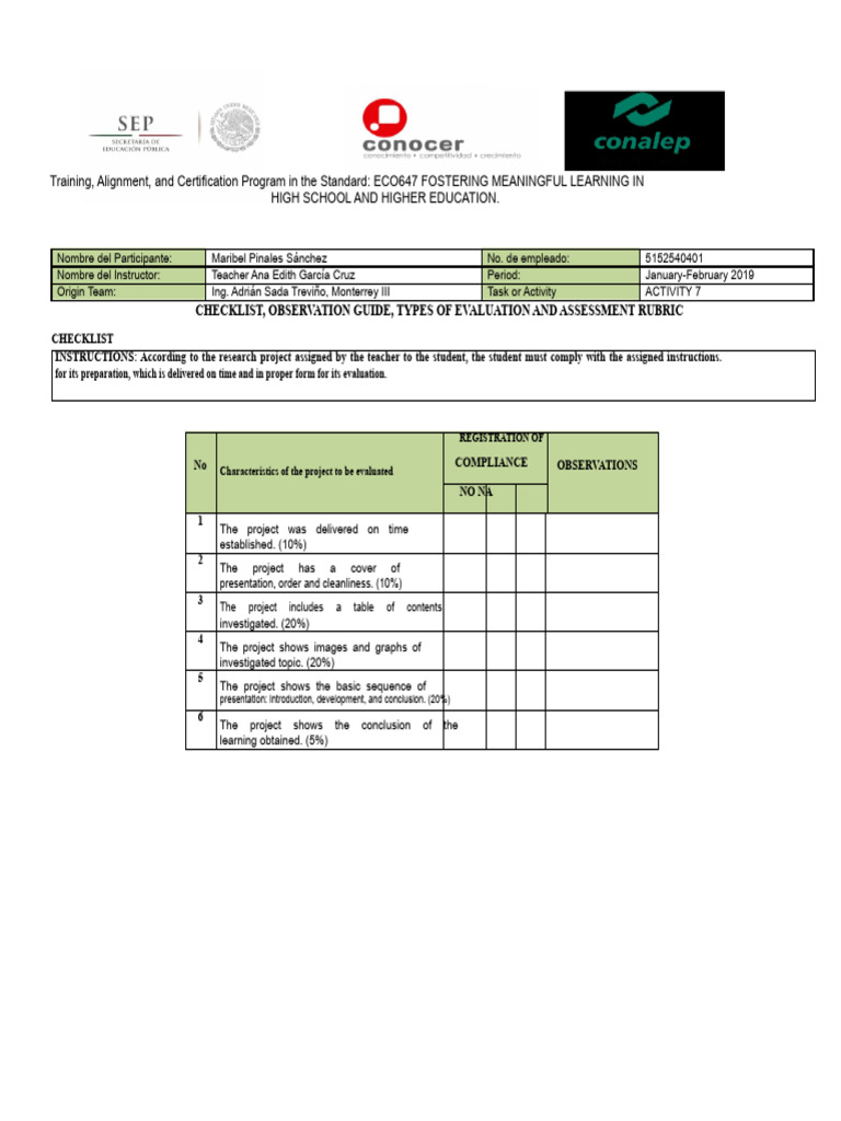 format for CONALEP JRB activities | PDF | Educational Assessment ...