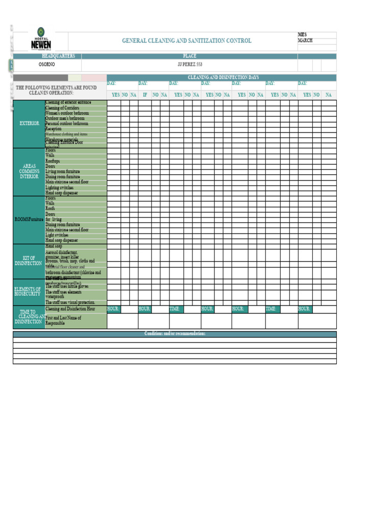 Cleaning Log Template | PDF | Kitchen | Disinfectant