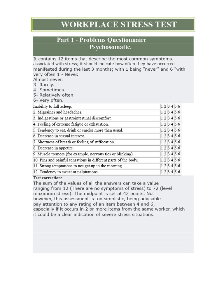 Work Stress Test | PDF | Behavioural Sciences | Psychological Concepts