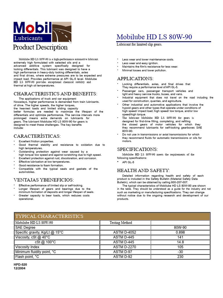 Mobilube HD LS 80W-90 | PDF | Lubricant | Gear