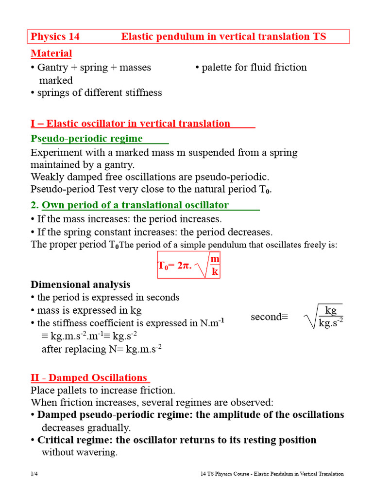 Elastic pendulum in vertical translation | PDF | Oscillation | Resonance