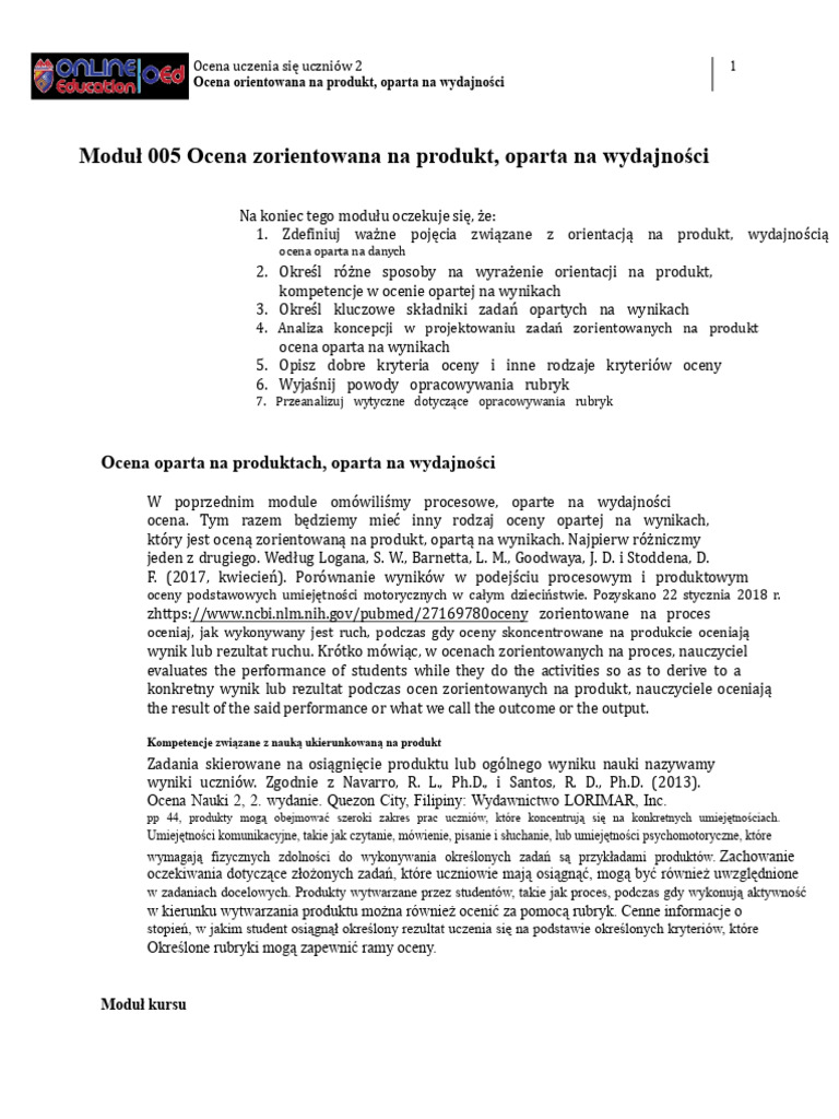 Moduł 005 Ocena Zorientowana Na Produkt, Oparta Na Wydajności | PDF