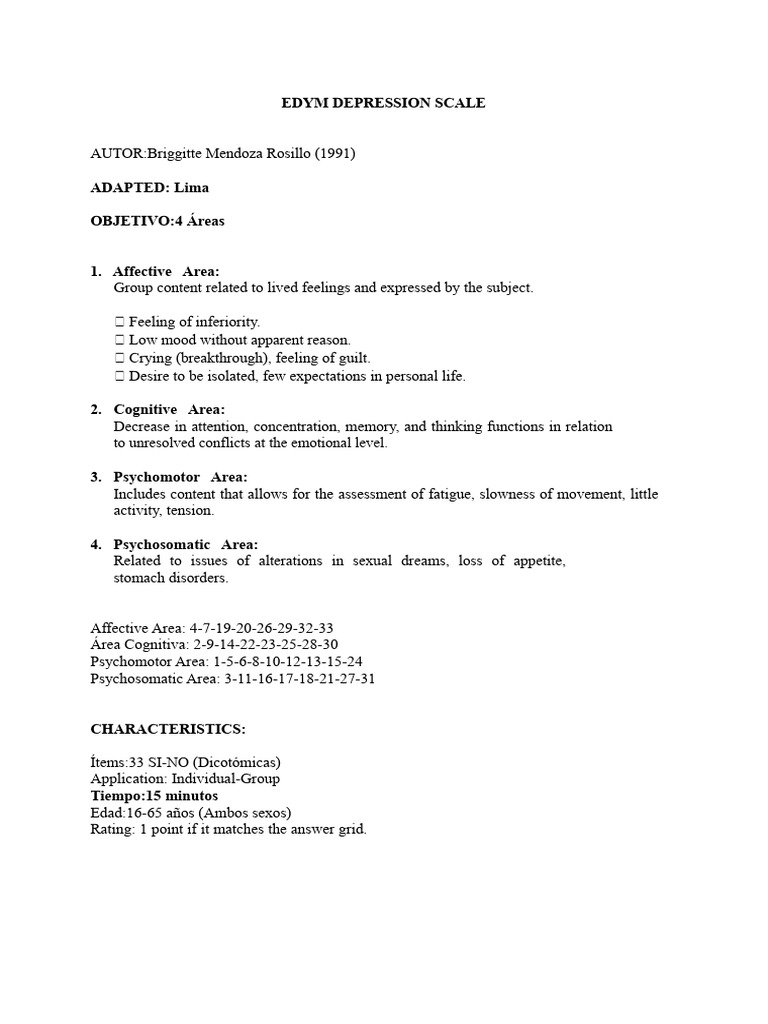 EDYM Depression Scale | PDF | Major Depressive Disorder | Affect ...