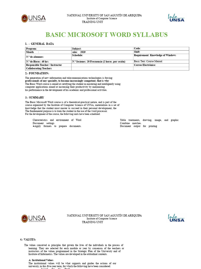 Basic Word Syllabus 2020 | PDF | Microsoft Word | Evaluation
