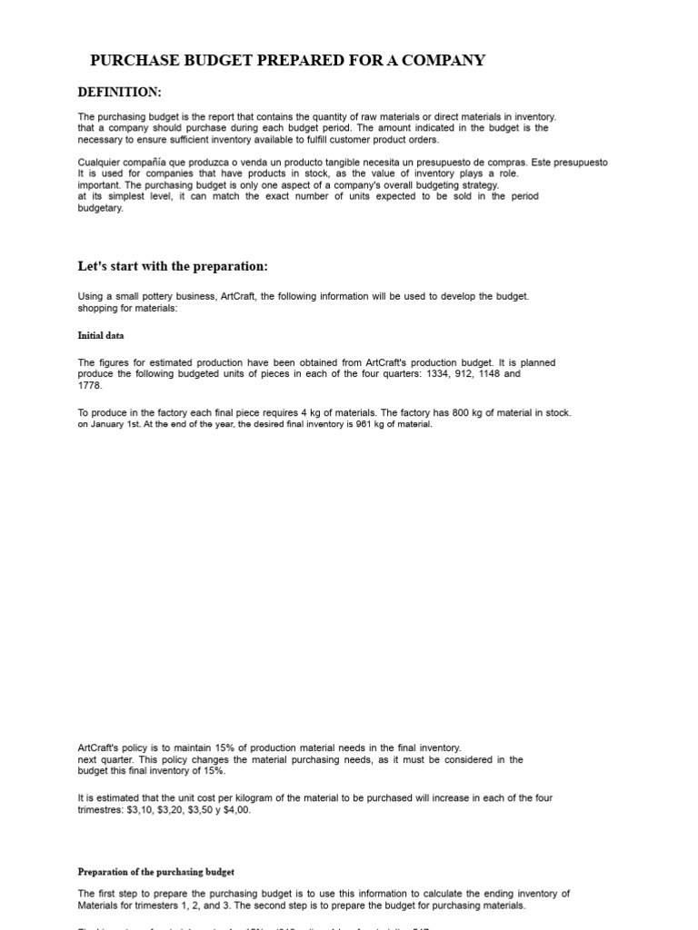 example of a budget | PDF | Inventory | Business