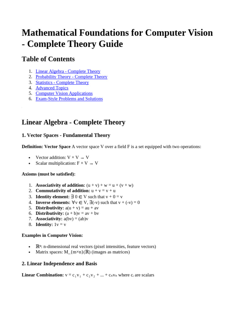 Mathematical Foundations for Computer Vision | PDF | Eigenvalues And Eigenvectors | Bias Of An ...