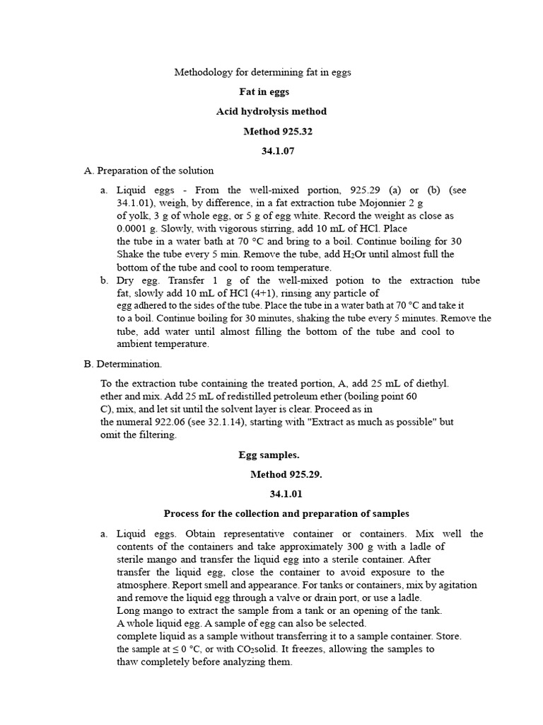 Methodology For Determining Fat in Eggs | PDF | Liquids | Hydrochloric Acid