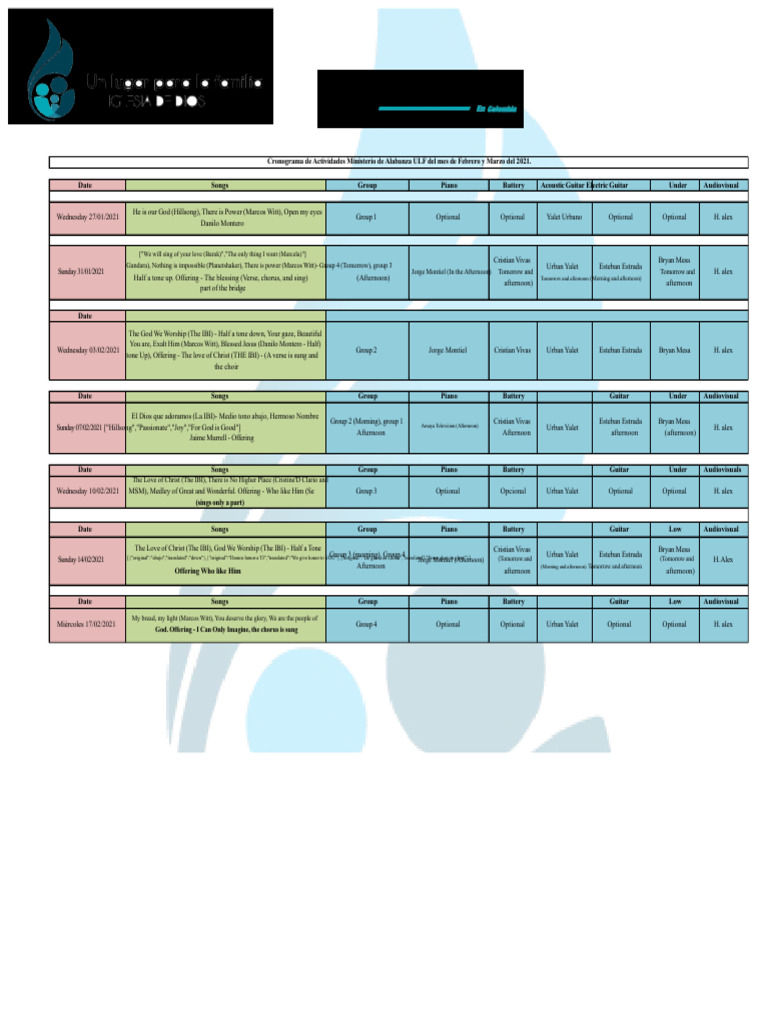 Worship Ministry Schedule February and March-1 | PDF