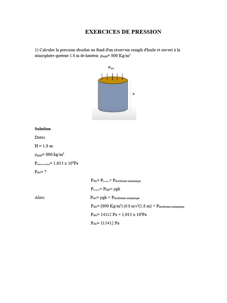 Calculs de Pression dans Divers Scénarios | PDF | Pression | Physique ...