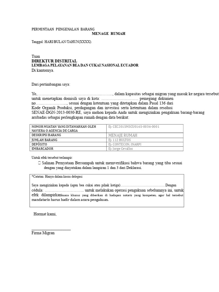 Permohonan Pengakuan Barang Rumah Tangga | PDF