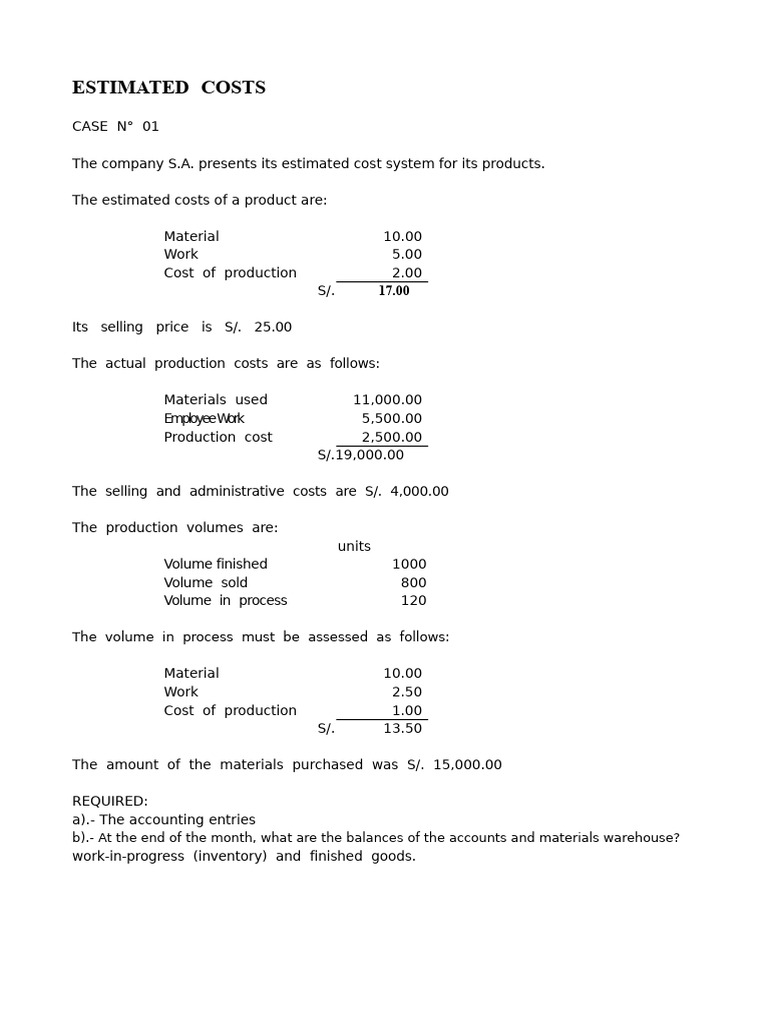 Practical Cases Estimated and Standard Costs | PDF | Cost Of Goods Sold ...
