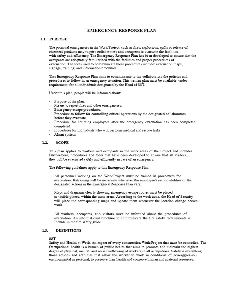 Emergency Response Plan | PDF | Occupational Safety And Health | Emergency