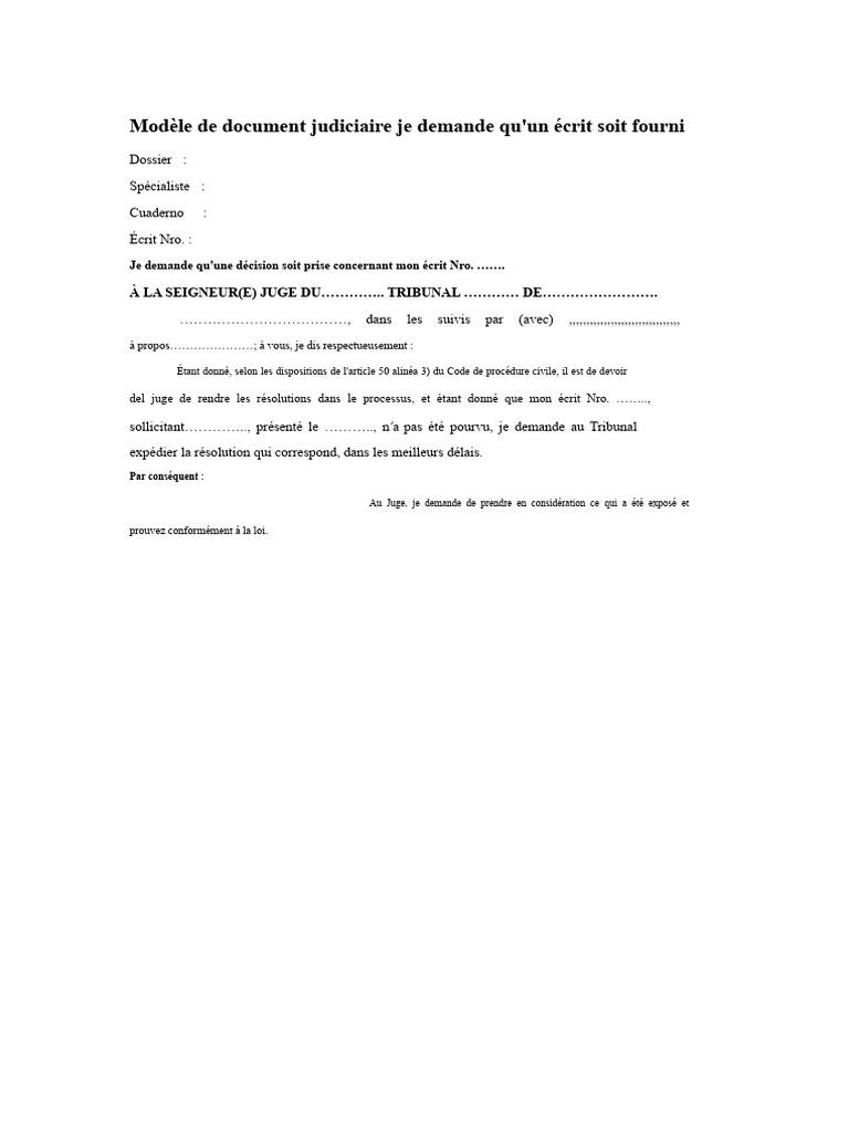 Modèle Pour Qu'ils Fournissent Un Écrit | PDF