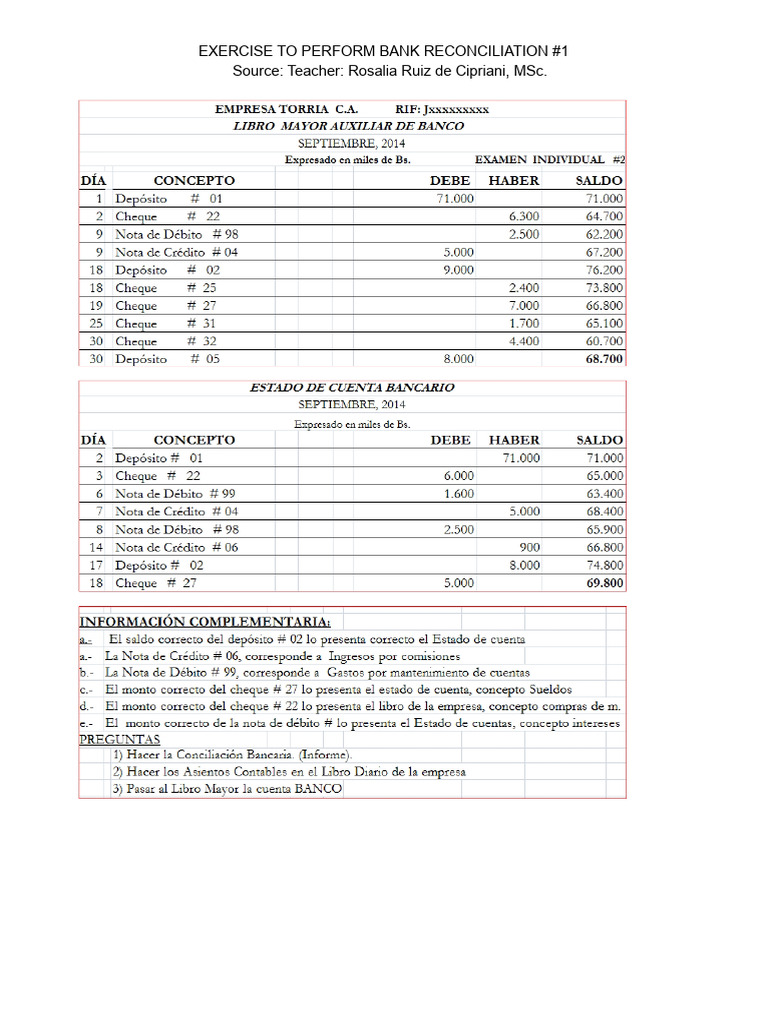 Various Banking Reconciliation Exercises | PDF | Debits And Credits | Banks