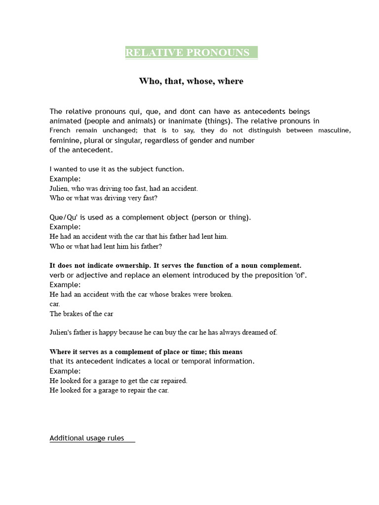 Understanding French Relative Pronouns | PDF