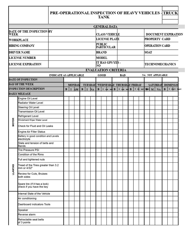 Pre-Operational Heavy Vehicle Inspection | PDF | Vehicles | Tire
