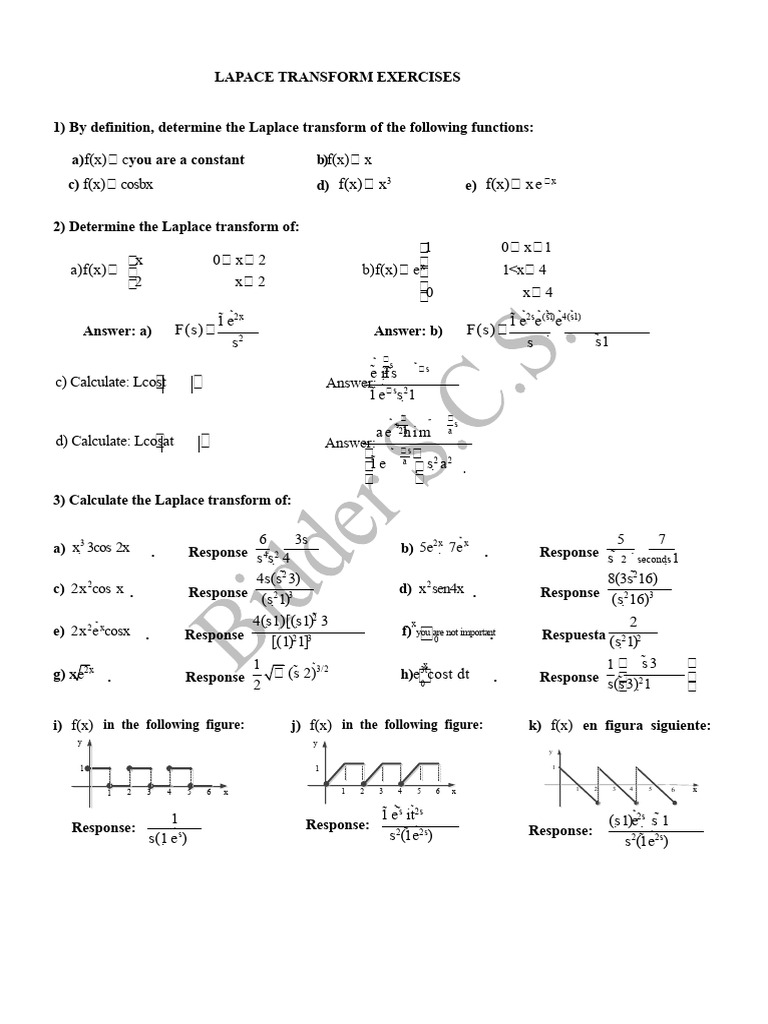 Lapace Transform Exercises PDF | PDF | Laplace Transform | Mathematical ...