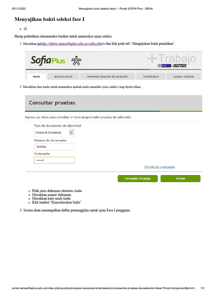 Menyajikan Bukti Seleksi Tahap I - Portal SOFIA Plus - SENA | PDF
